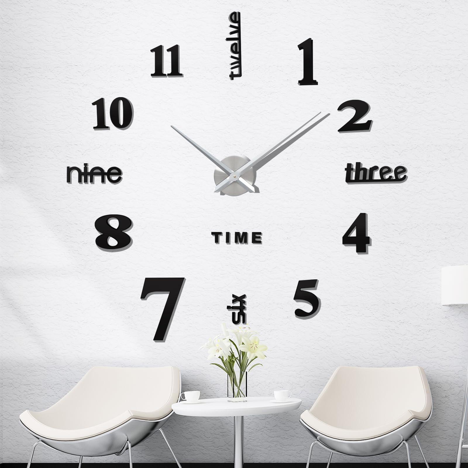 SEJU Large Modern 3D Stick on Wall clock, Silent non Ticking DIY ...
