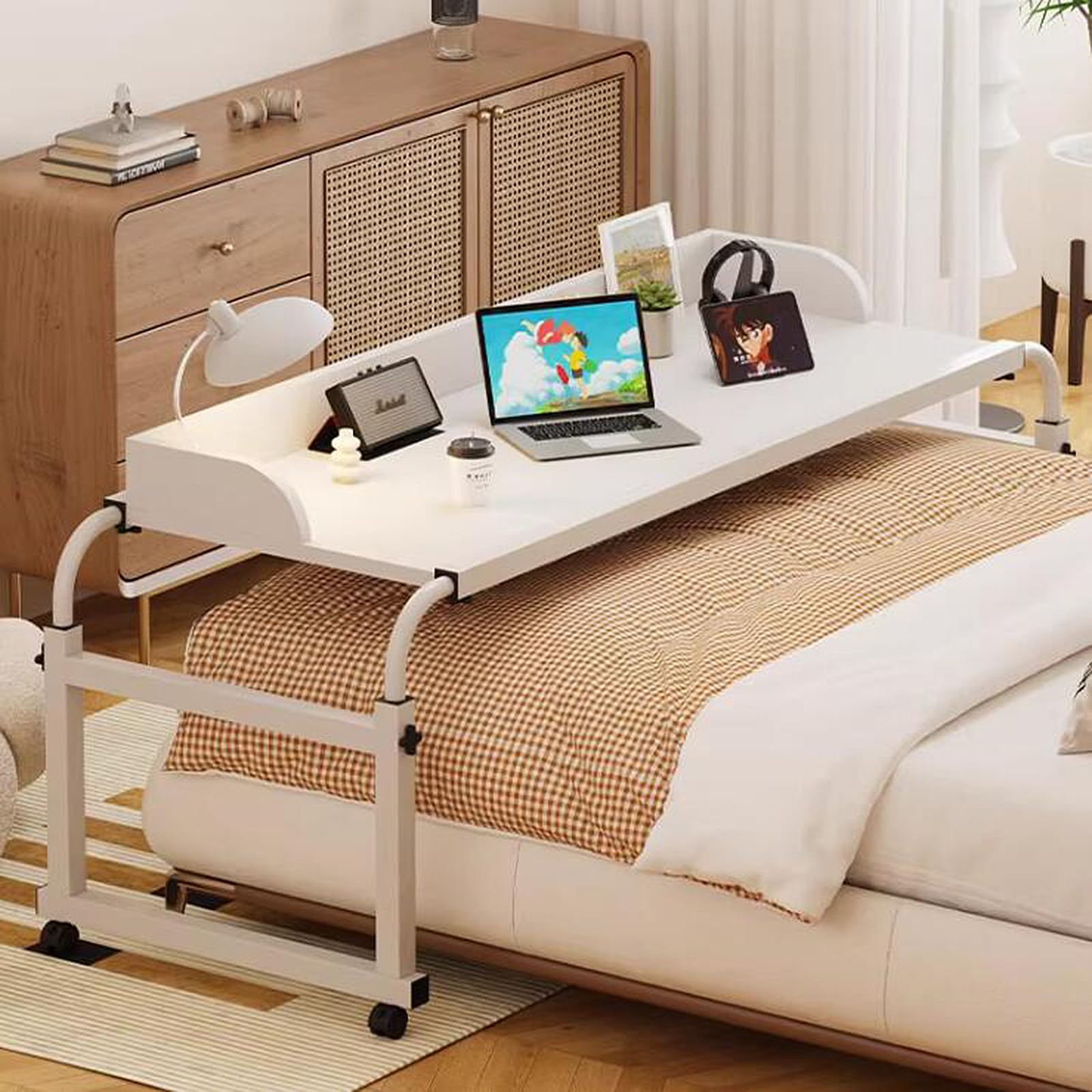 GXQFC Overbed Table with Wheels, Height Adjustable Computer Desk ...