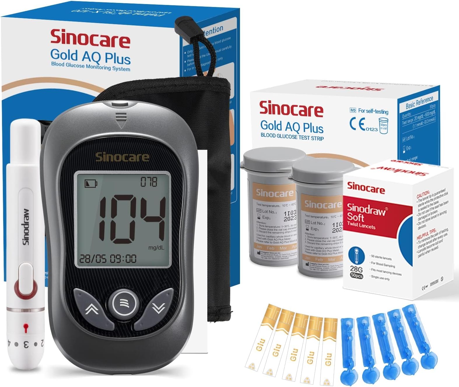 Sinocare Blood Glucose Glucometer, Gold AQ Plus Sugar Test Machine ...