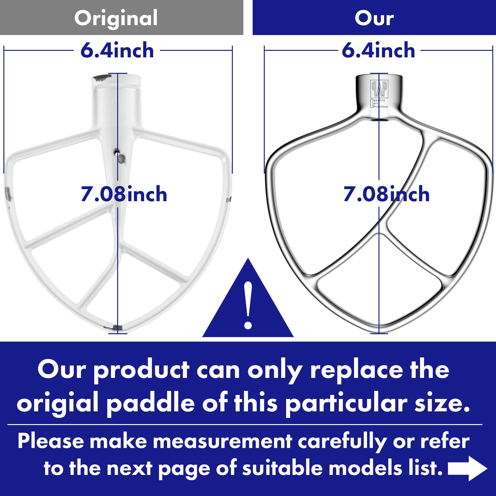 Flat Beater Replacement for KitchenAid 5plus/6 Qt. Bowl-Lift Stand Mixers/Polished 18/8 ...