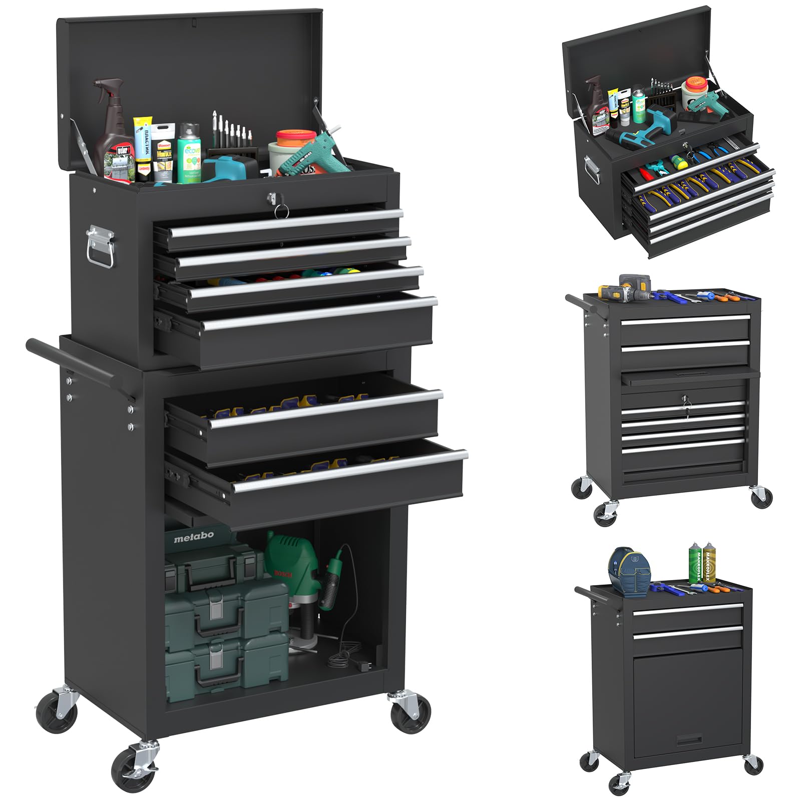 SGHATAJ 2-in-1 Rolling Tool Box, Large Capacity 6-Drawer Tool Box with ...