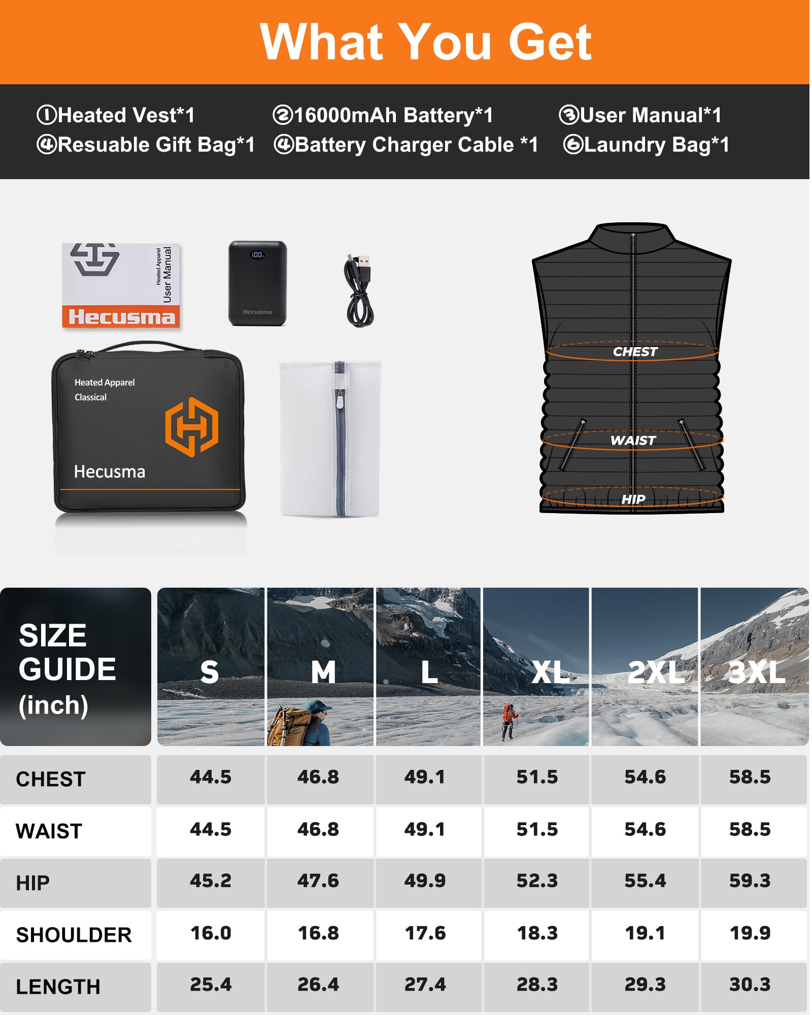 16000mAh Battery Vest Men's Heated Vest With 16000mAh Battery - 11 Zone ...