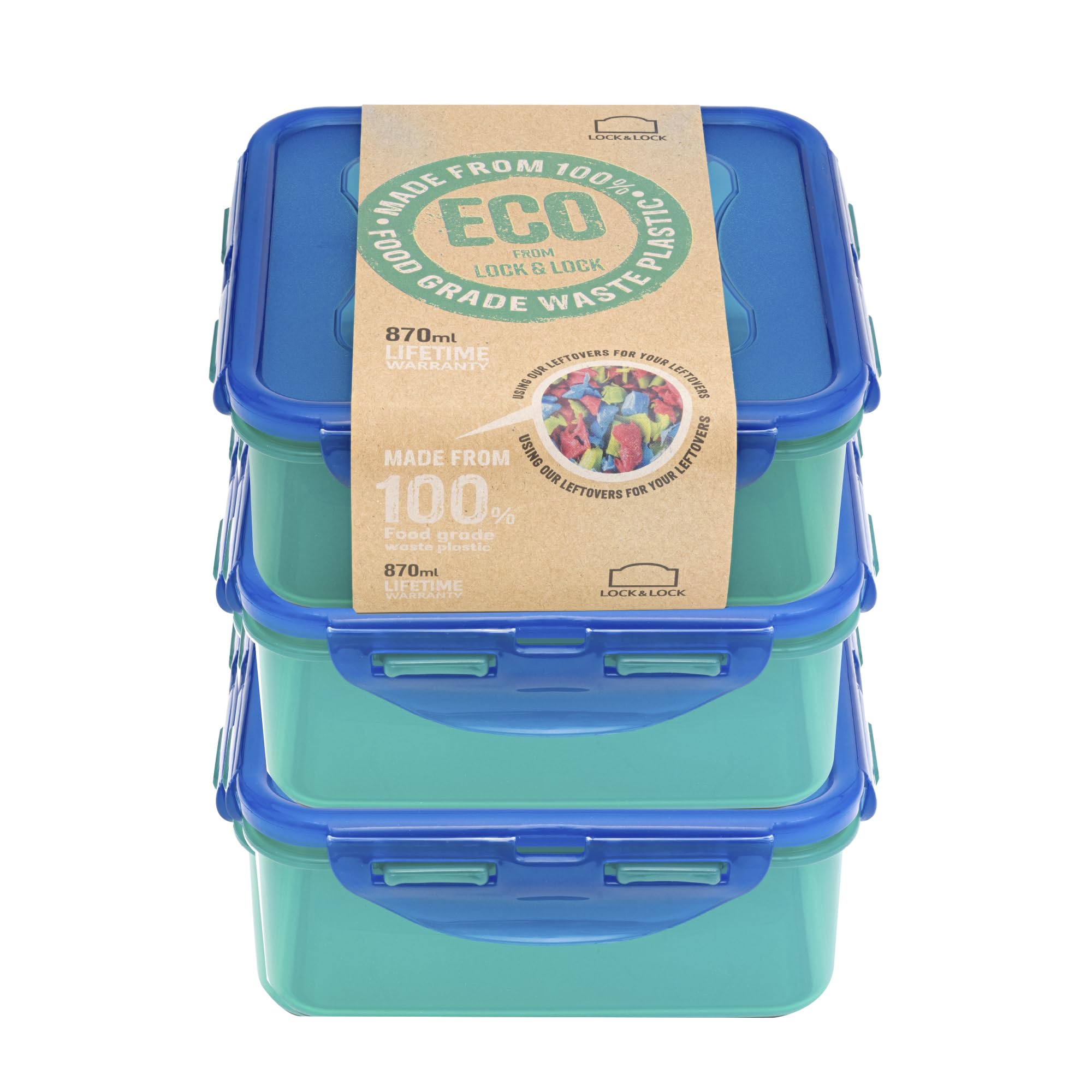 LocknLock Eco Square Food Containers with Lids Set of 3 - Plastic ...