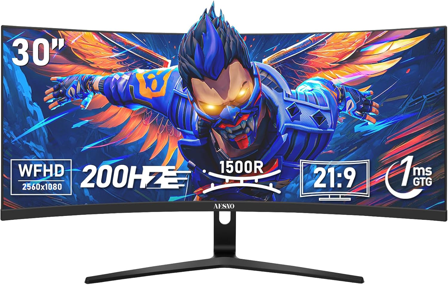 AESNO 30 Inch Gaming Monitor WFHD 200Hz Curved 1500R Ultrawide 21:9 ...