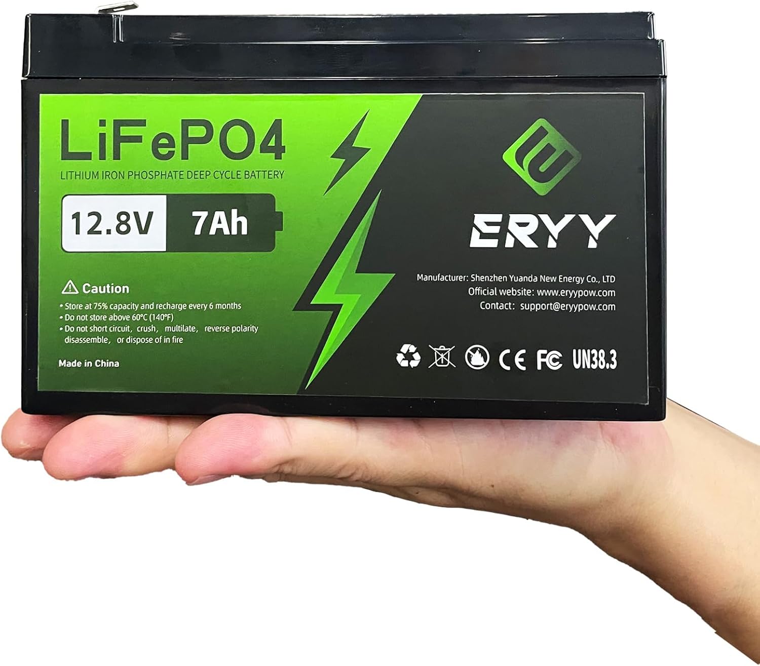 ERYY 12V Mini LiFePO4 Battery, 7Ah(7.2Ah) Lithium Battery, Built-in 20A ...
