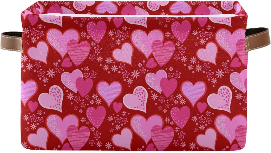 Amazon.com: Pink Red Love Heart Storage Basket Fabric Laundry Baskets ...
