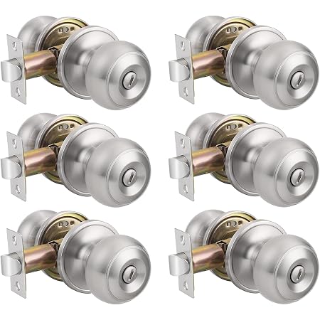 Probrico 6 Pack Satin Nickel Privacy Door Locksets, Stainless Steel ...