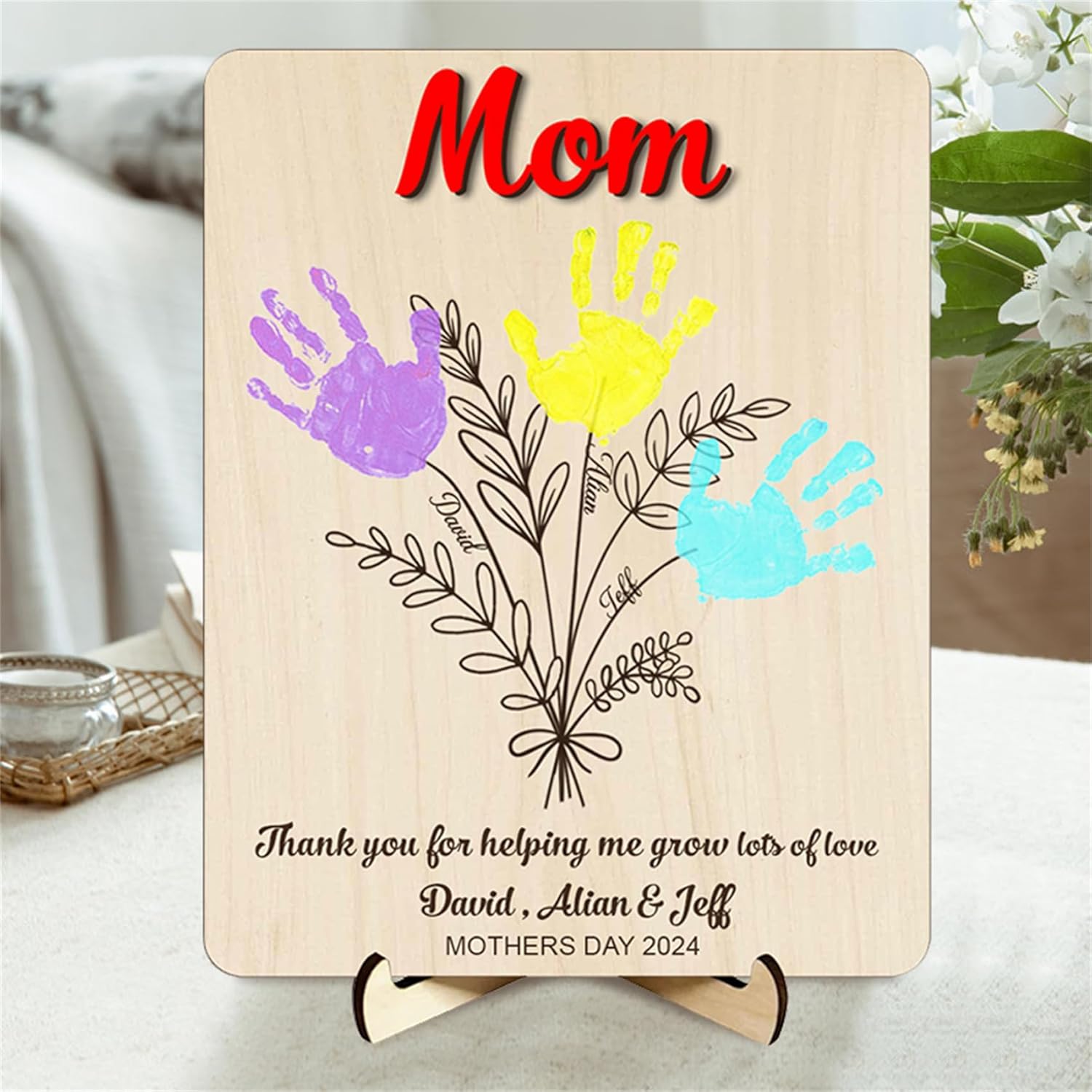 Amazon.com: Personalized Handprint Flowers Sign Custom Mothers Day DIY ...