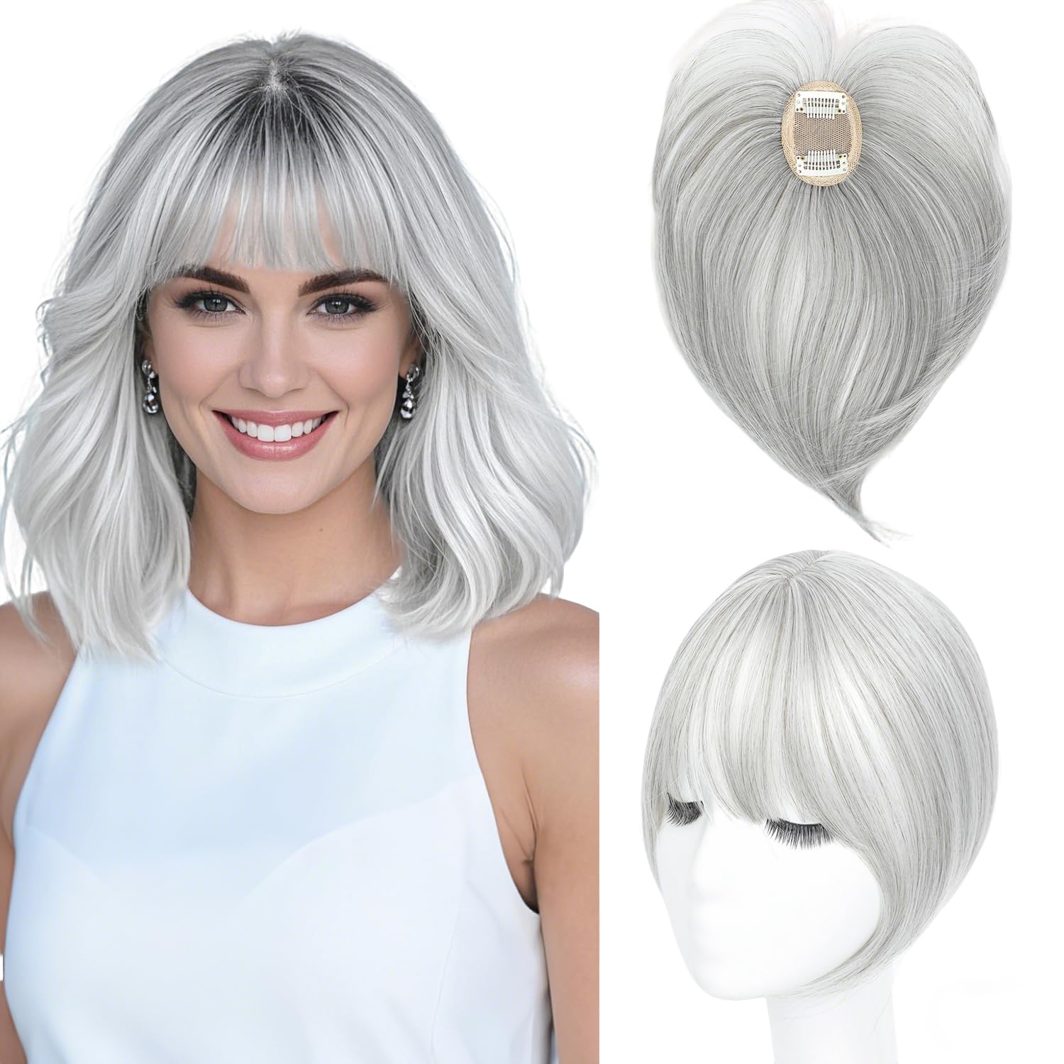 Amazon.com : Cesomeey Hair Topper Clip in Bangs, 360° 3D Cover Hair ...