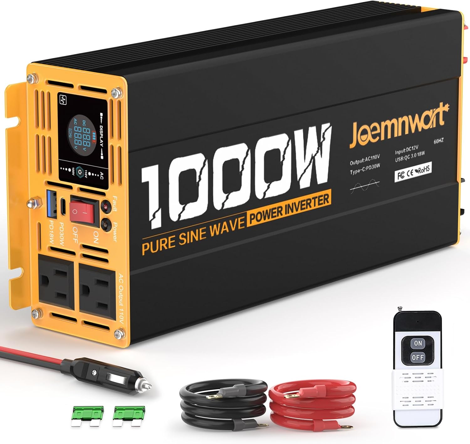 Amazon.com: Joemnwart 1000W Pure Sine Wave Power Inverter 12V DC to ...