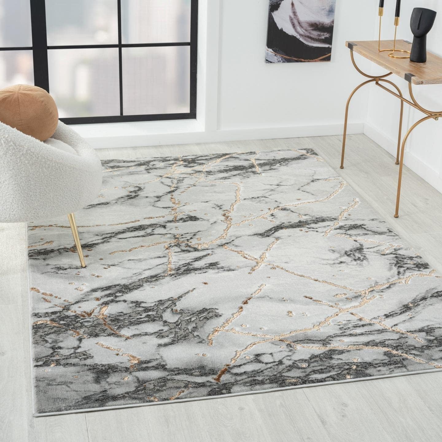 Amazon.com: LUXE WEAVERS Ivory Gold 5x7 Marble Abstract Area Rug : Home ...