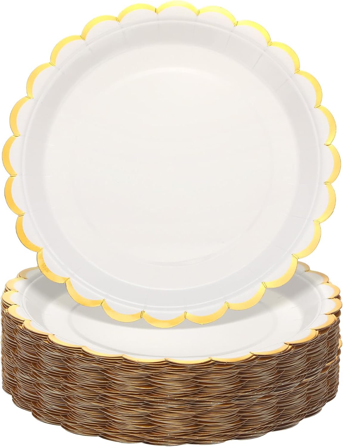 Amazon.com: Maxcheck 50 Pcs White Scalloped Paper Plates with Gold Foil ...