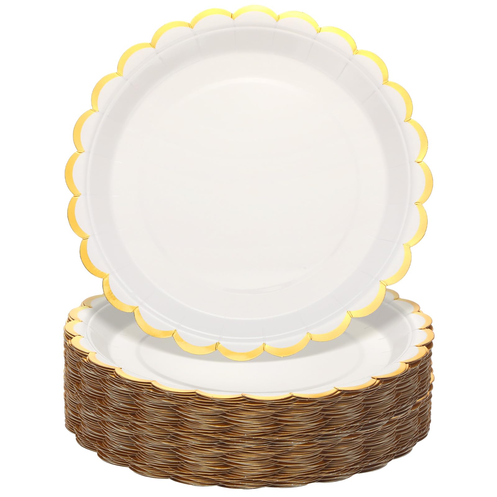 Amazon.com: Maxcheck 50 Pcs White Scalloped Paper Plates with Gold Foil ...