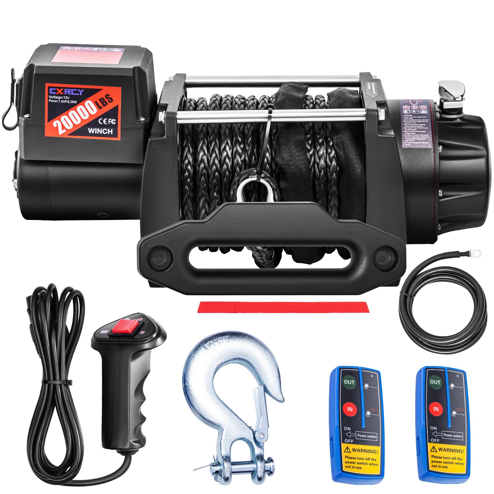 Amazon.com: CXRCY 12V Electric Winch,20000LBS Load Capacity Synthetic ...