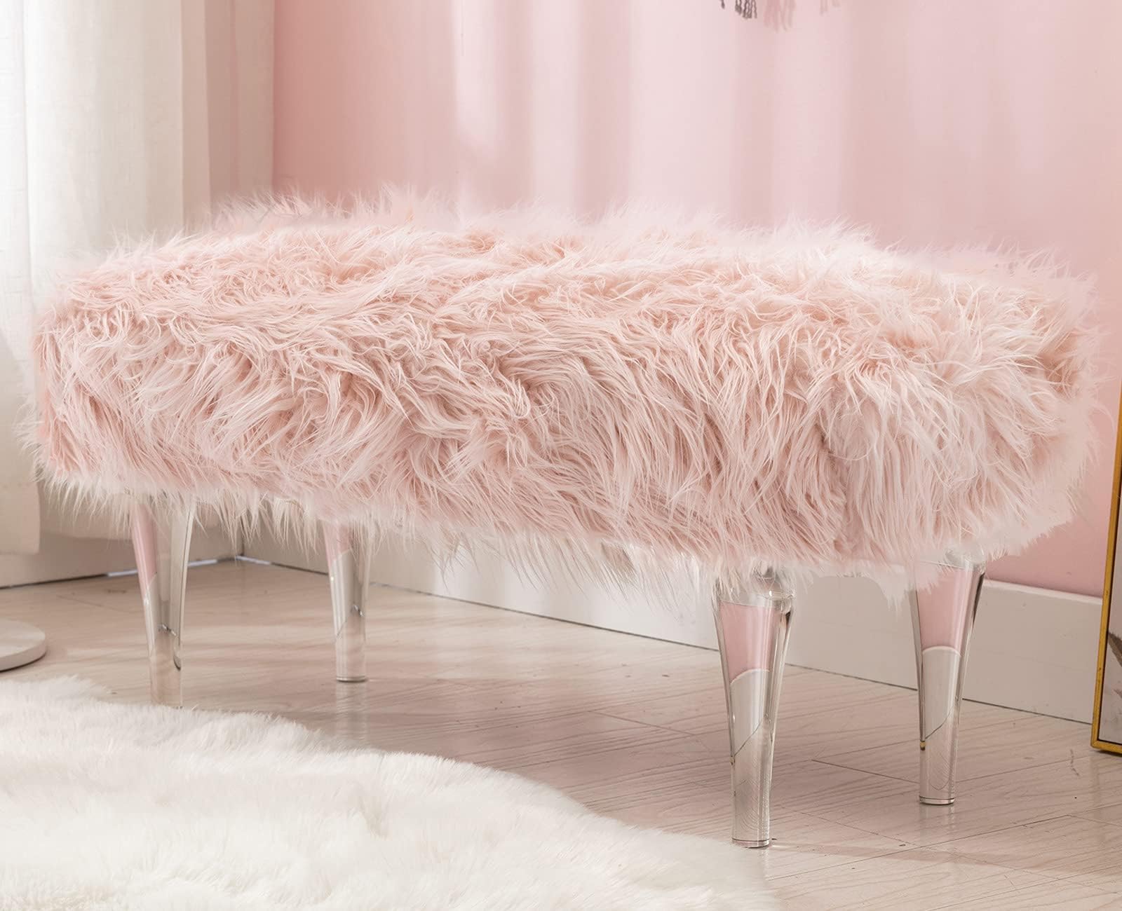 Amazon.com: Guyou Fluffy Acrylic End of Bed Bench Faux Fur Ottoman for ...