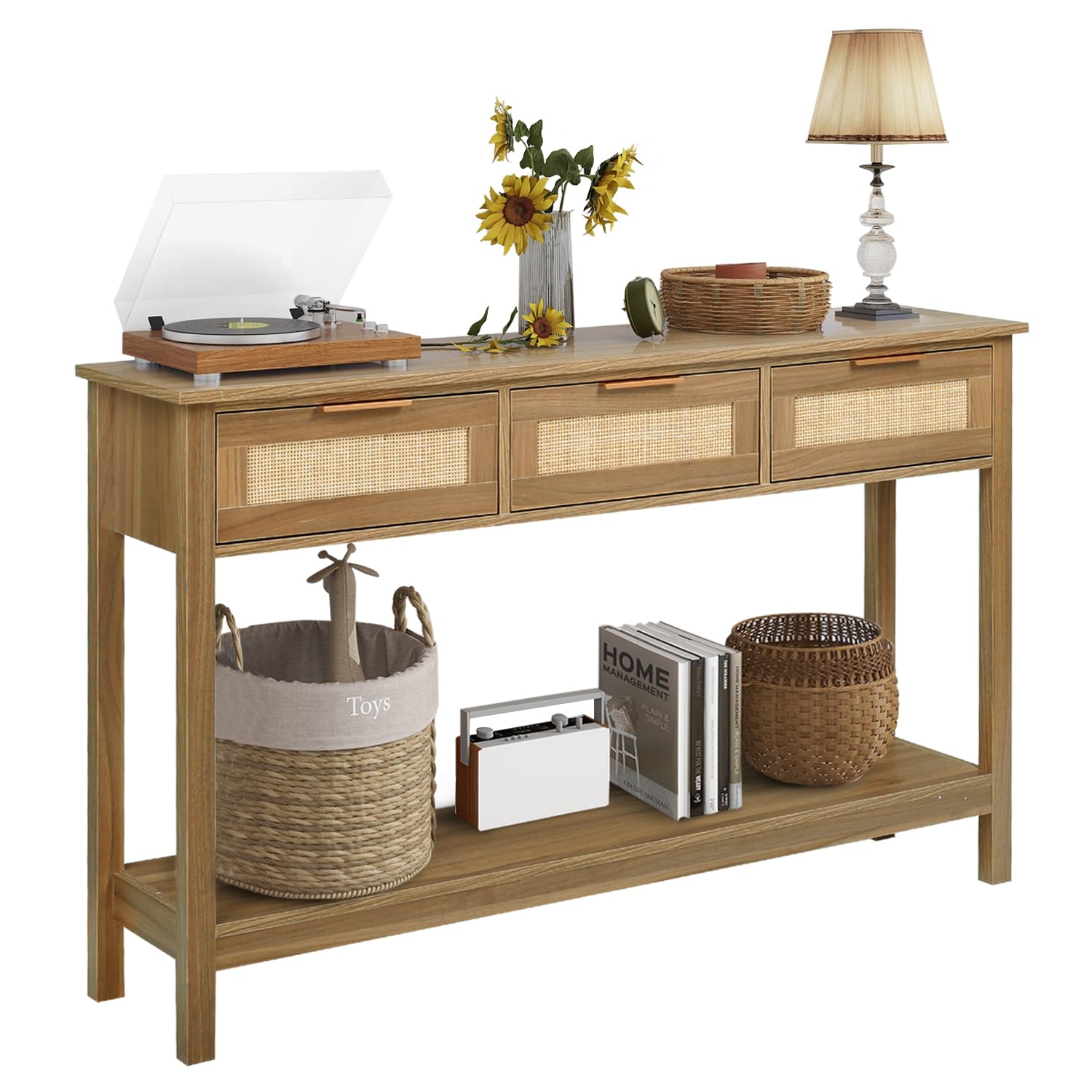 Amazon.com: LAZZO Rattan Console Table Boho Entryway Table Narrow Long ...