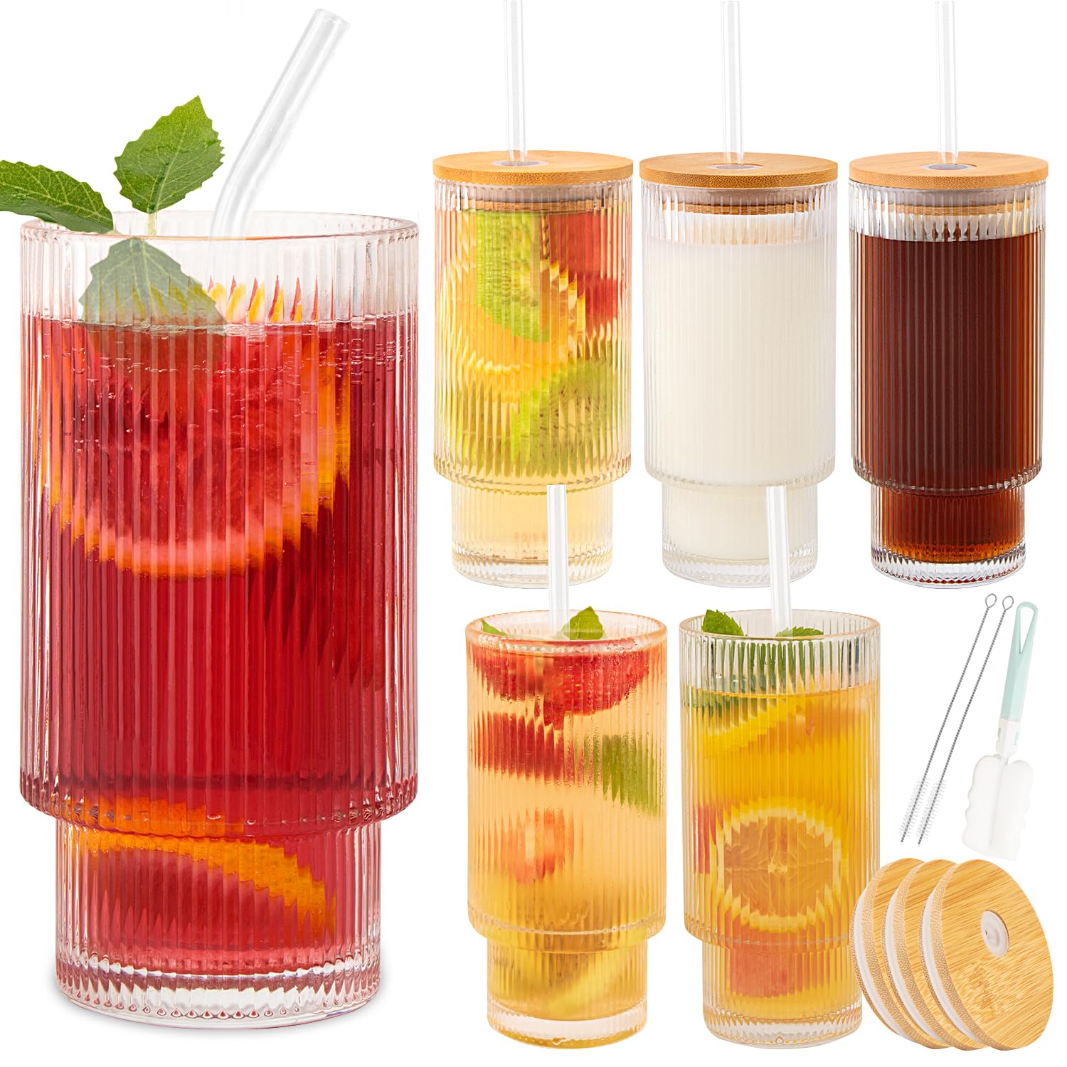 Amazon.com | SogYupk 6 Pcs 16oz Glass Cups With Lids and Strands ...