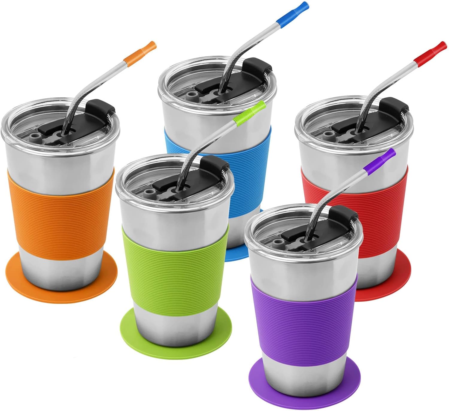 5 Pcs Stainless Steel Cups with Lids and Straws, 17oz Metal Drinking ...
