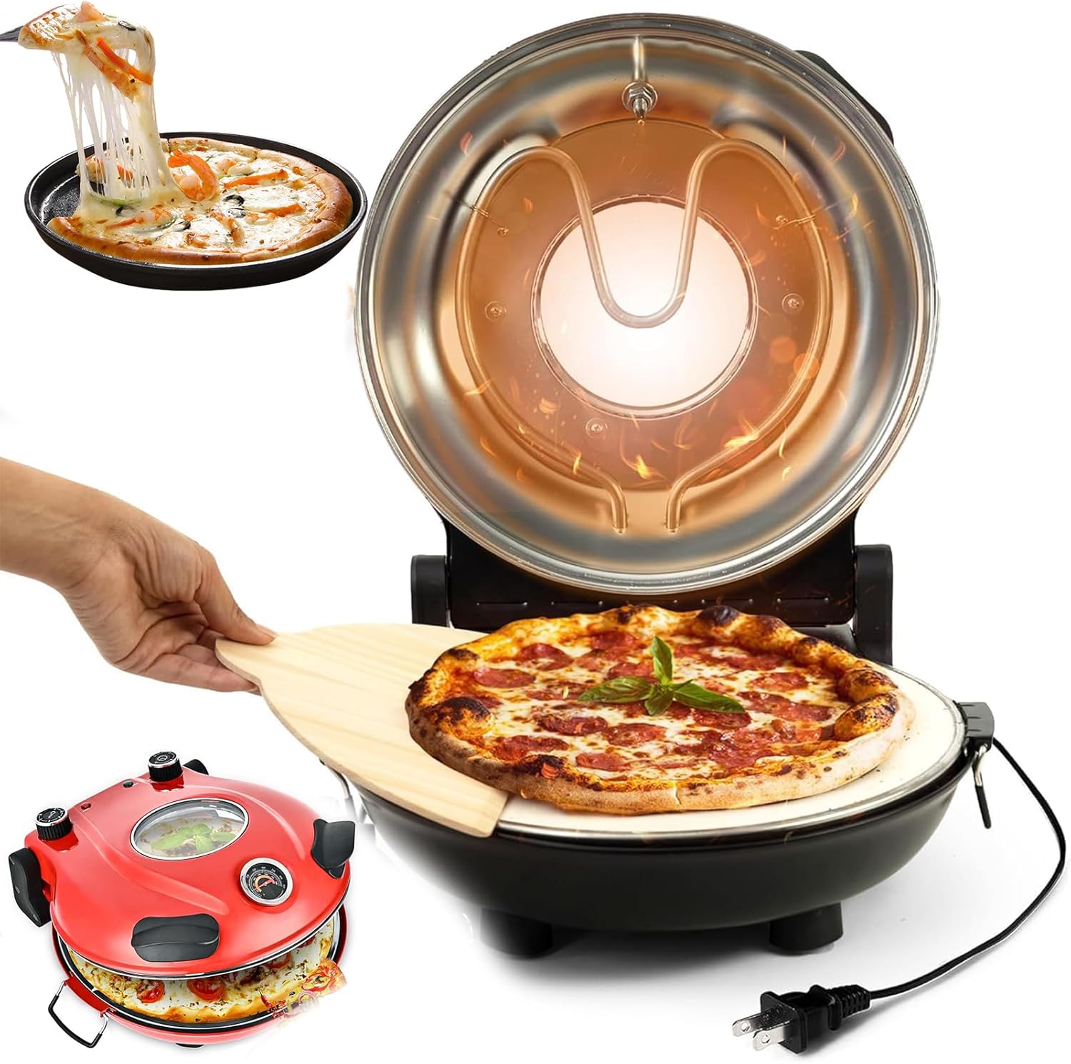 QUTBAG 31cm Pizza Maker, 1200W Electric Pizza Oven with 50-420 ...