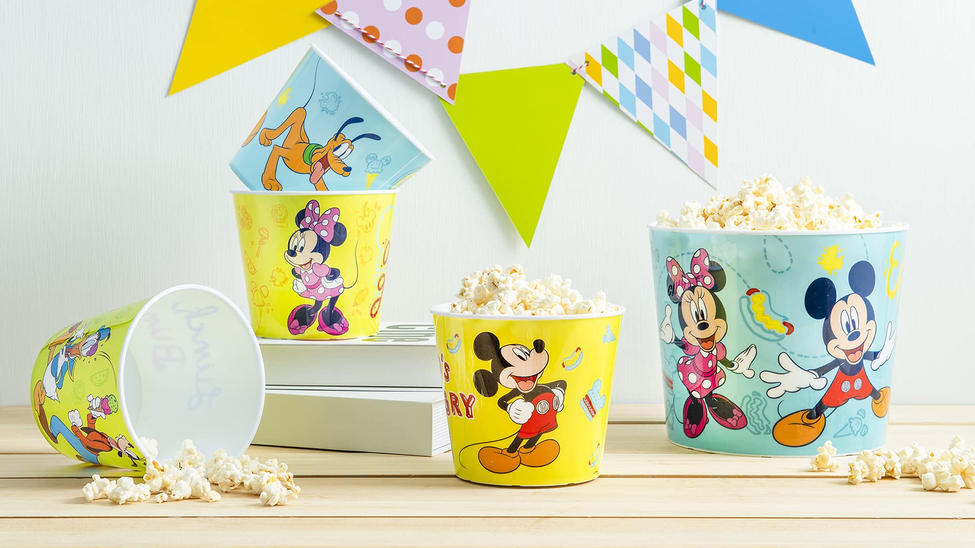 Zak Designs Disney Movie Night Family Popcorn Bucket Set with Serving ...