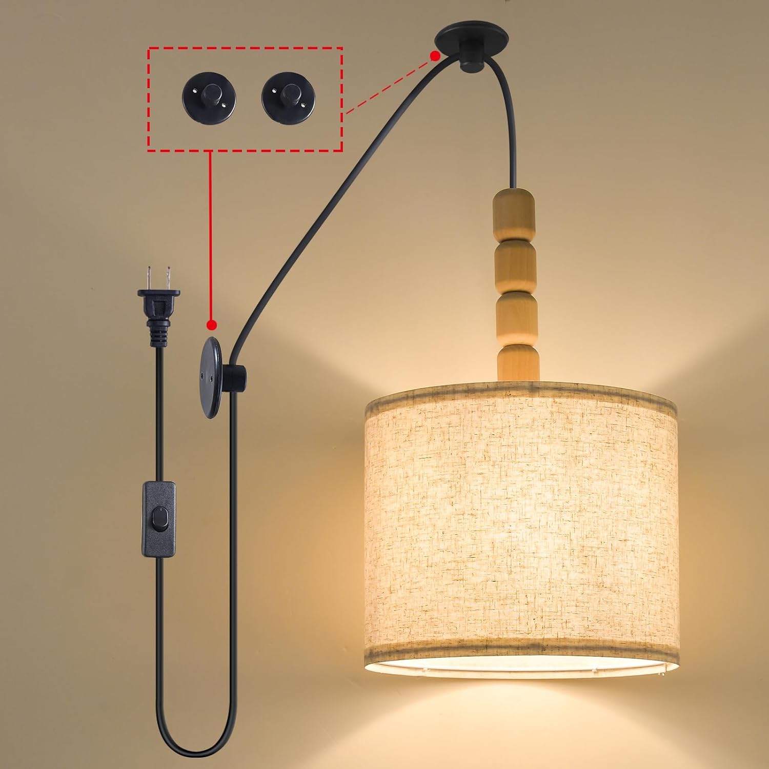 KOLAKODLUX Hanging Lamp Plug in Swag Lights with Plug in Cord Hanging ...