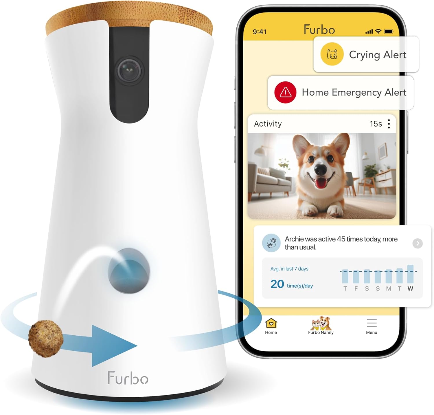 Furbo 360° Dog Camera + Nanny w/AI Smart Alerts: Home Emergency ...