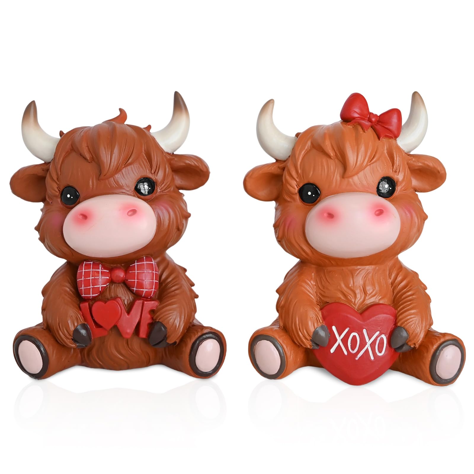 Amazon.com: Stranthother 2PCS Valentines Day Highland Cow Figurine ...