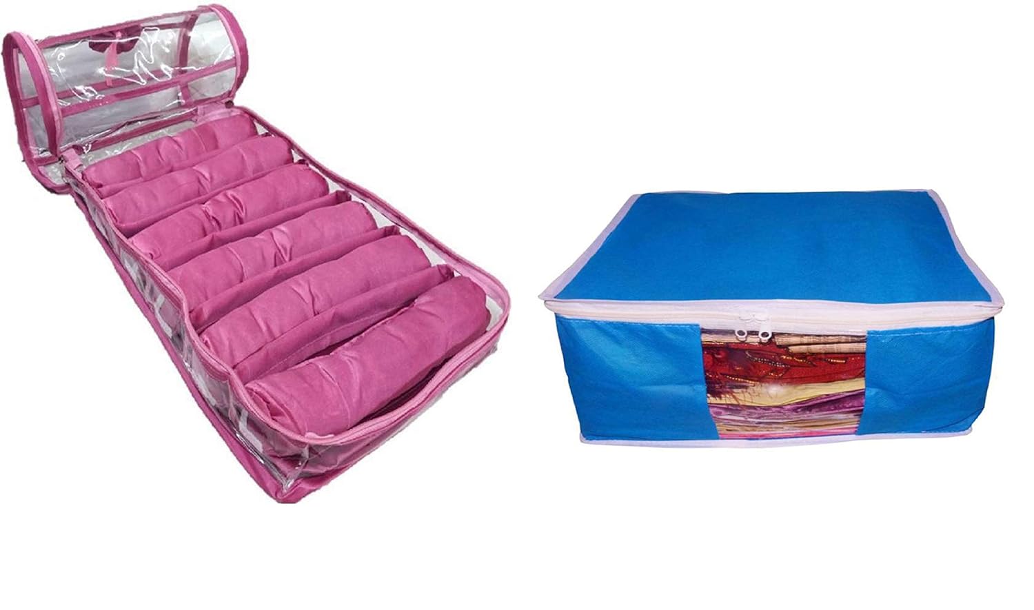 Aditi Collection Satin 6 roll bangal churi Box with Blue Saree Cover ...