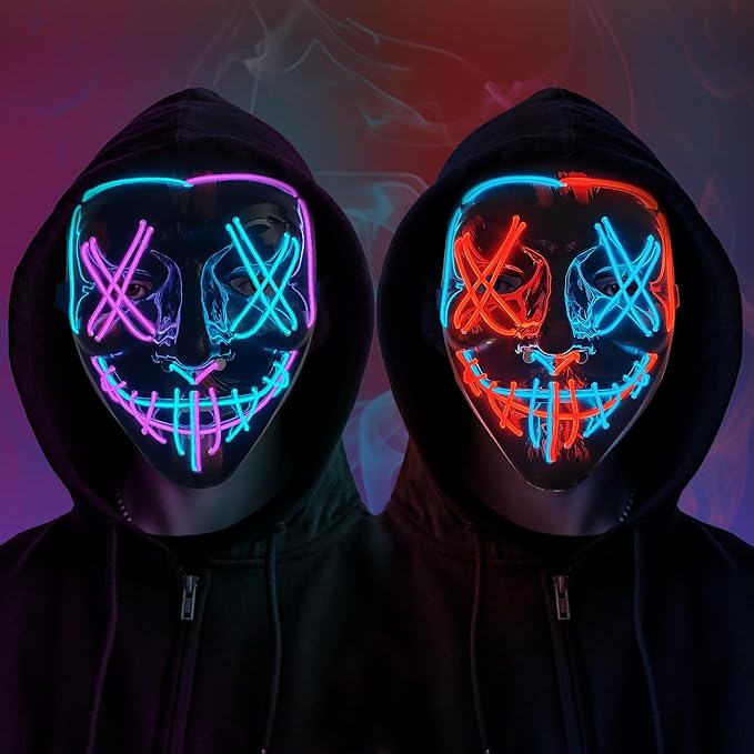 Amazon.com: BESTVIVE Halloween LED Purge Mask, 2 Pack Scary Masks, Glow ...