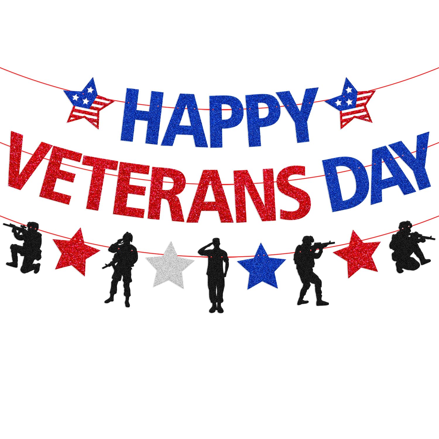 Amazon.com: Happy Veterans Day Banner Blue Red Veterans Day Decorations ...