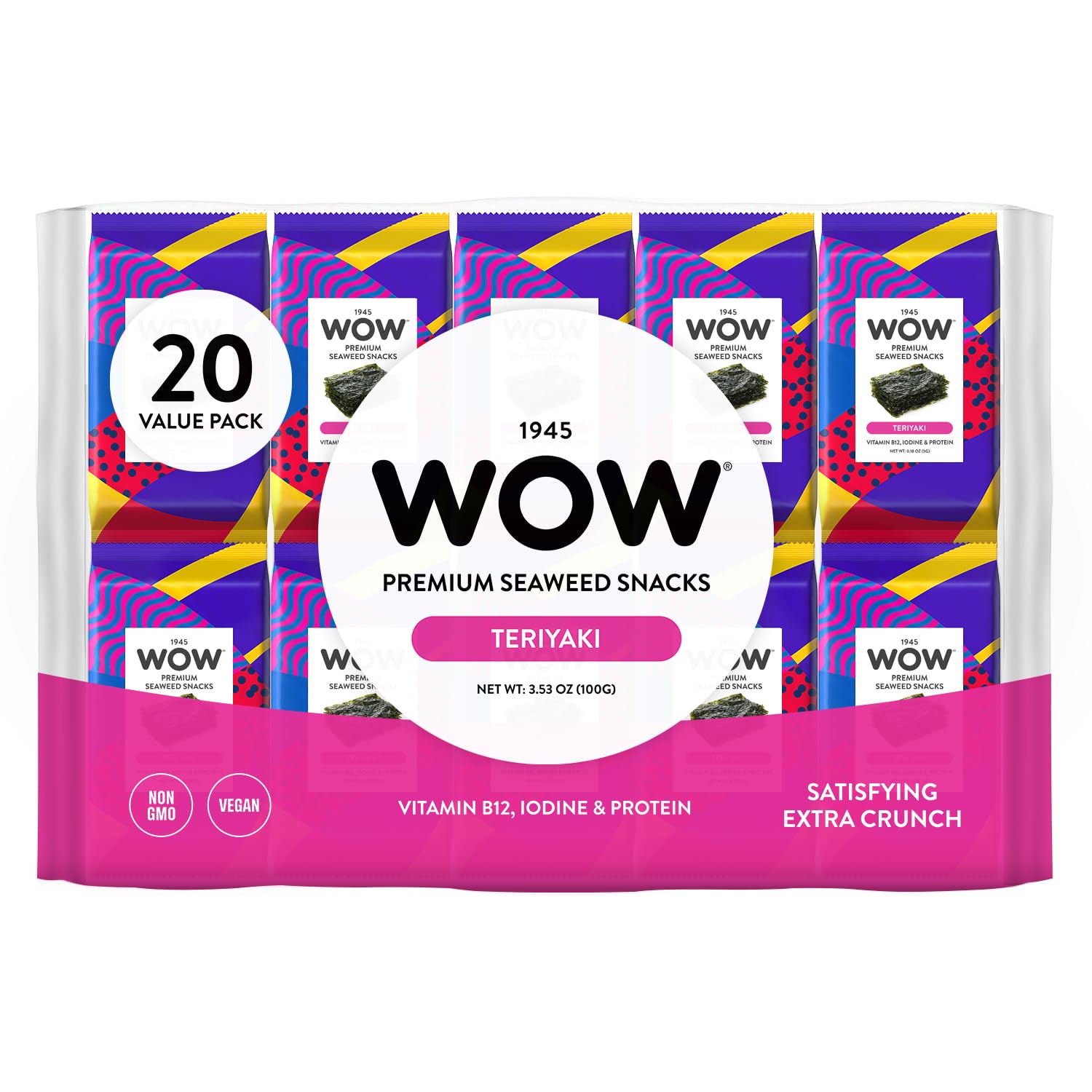 1945 WOW Premium Roasted Korean Seaweed Snacks, Teriyaki - 20 Count, Vegan, Gluten Free, Non-GMO ...