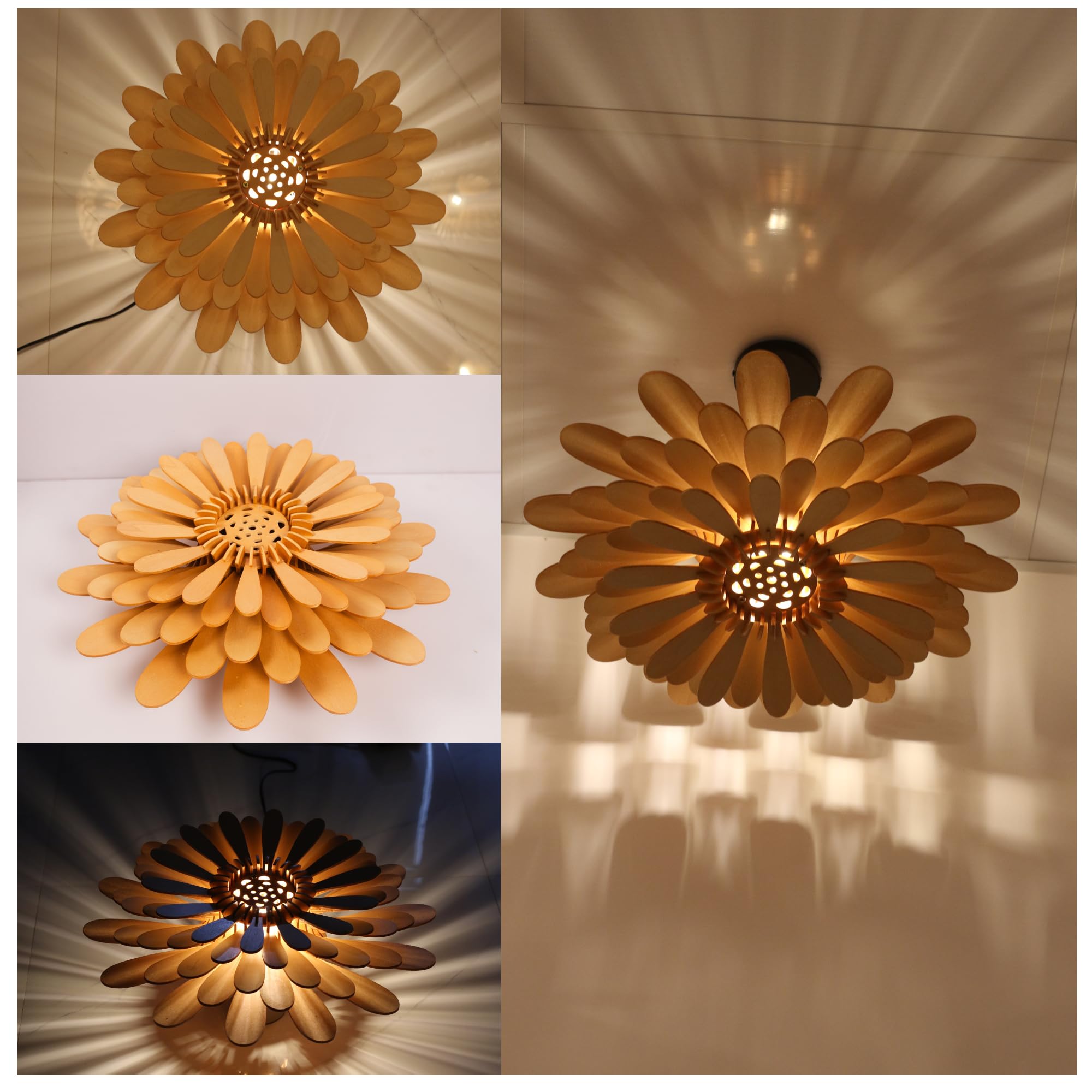 ViNaLamp Wooden Flower Lamp, Wood Pendant Light, Ceiling Light Fixtures ...