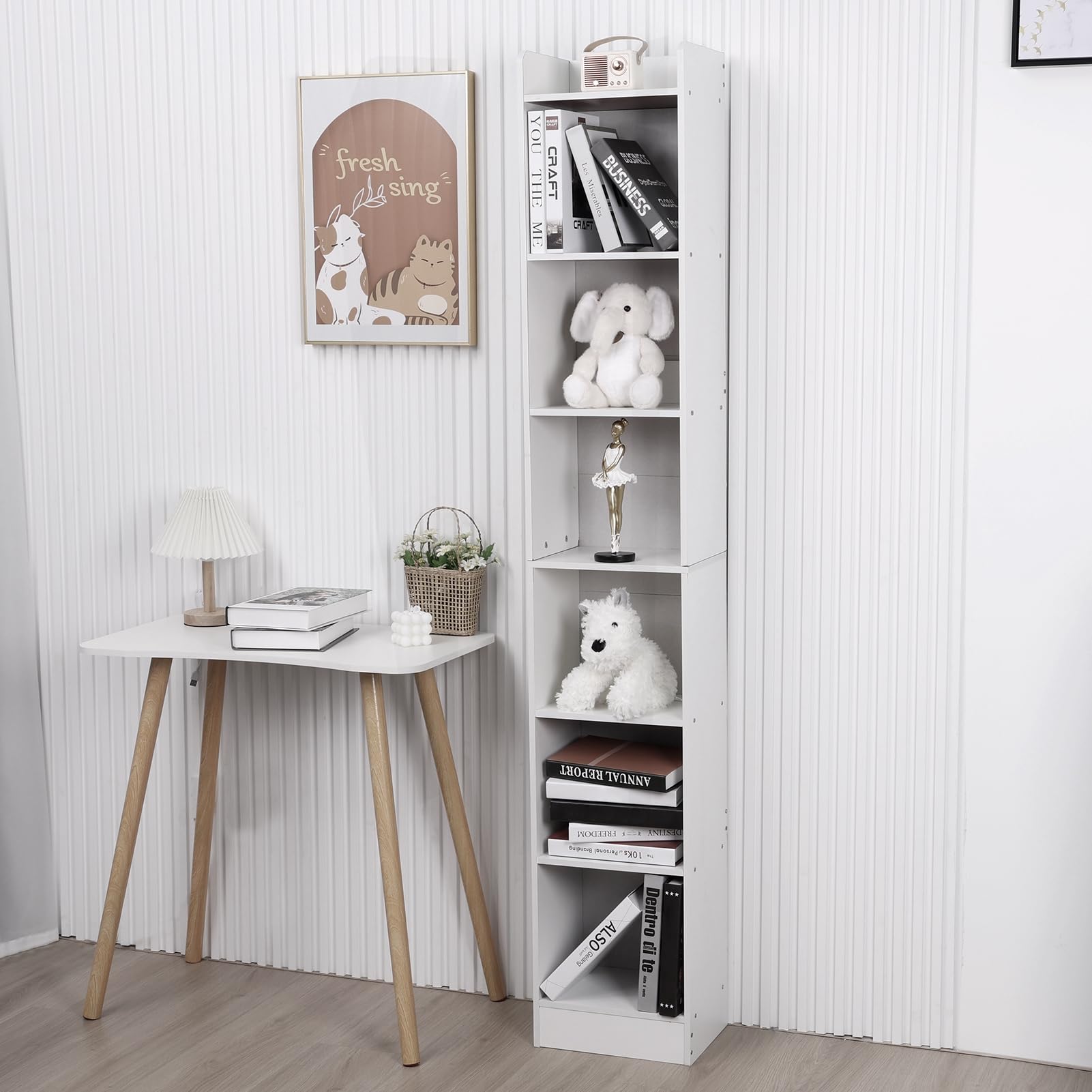 Amazon.com: kurriuwu 71" Tall Narrow Bookshelf, 6-Tiers White Narrow ...