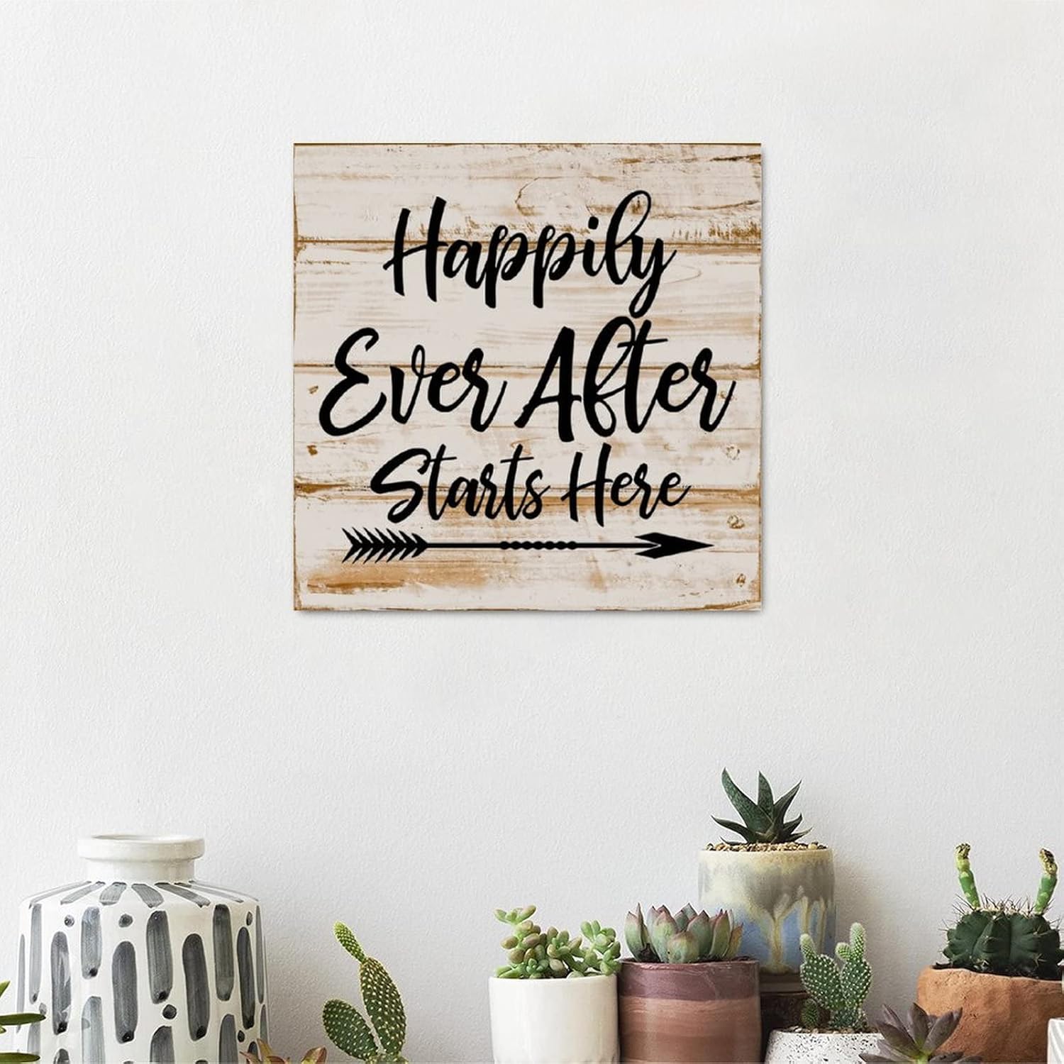 Evans1nism Happily Ever After Starts Here Wood Sign Inspired Heart ...