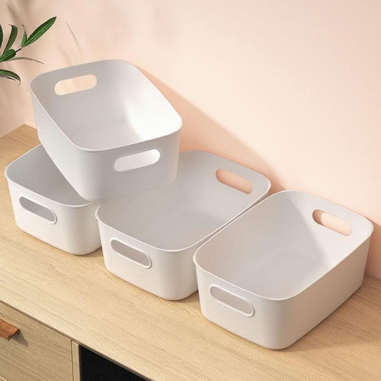 Pack of 4 Plastic Storage Box - Stackable Storage Containers for Pantry ...