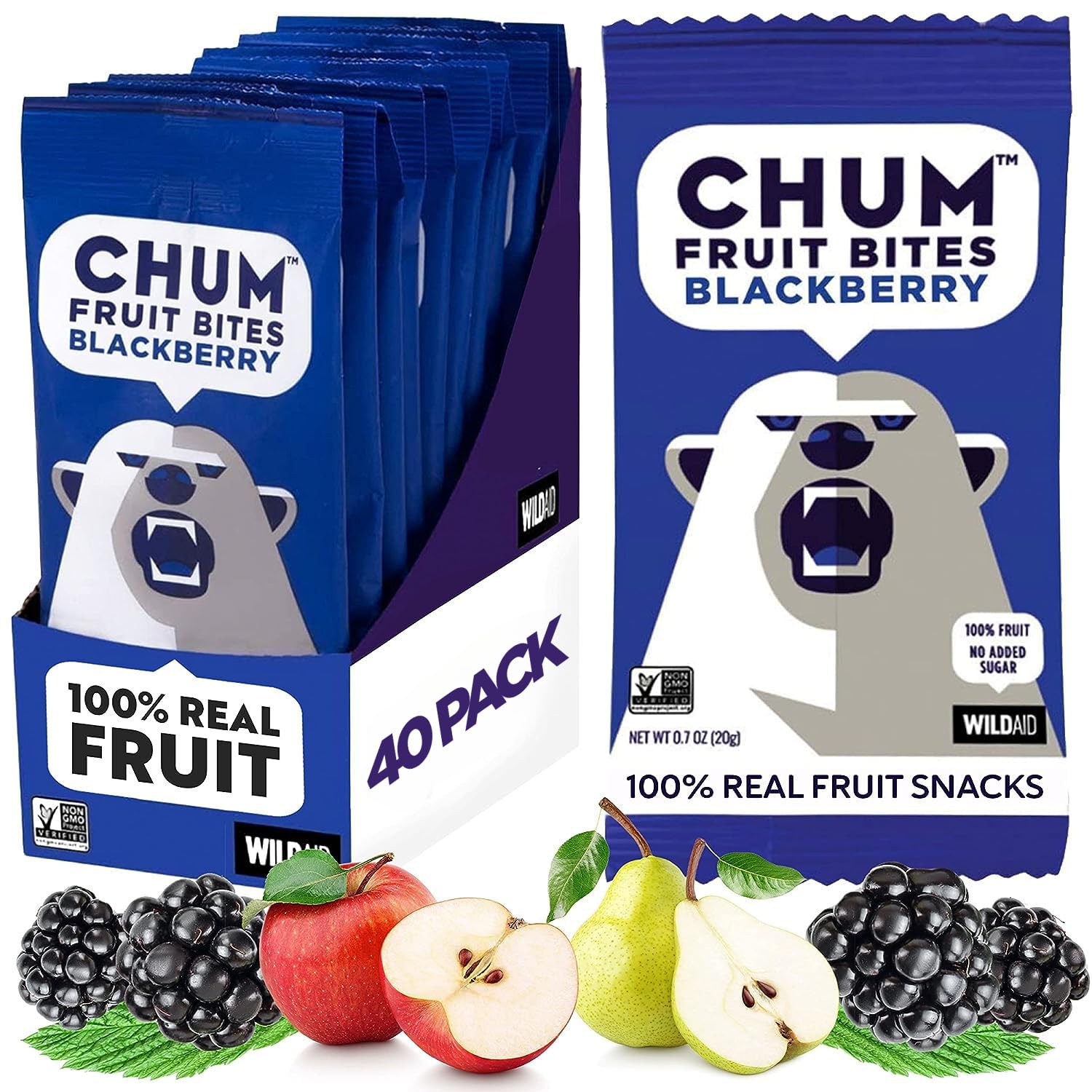 Amazon.com: Chum Fruit Bites 100% Real Fruit Snacks | Berry, 40 Pack ...
