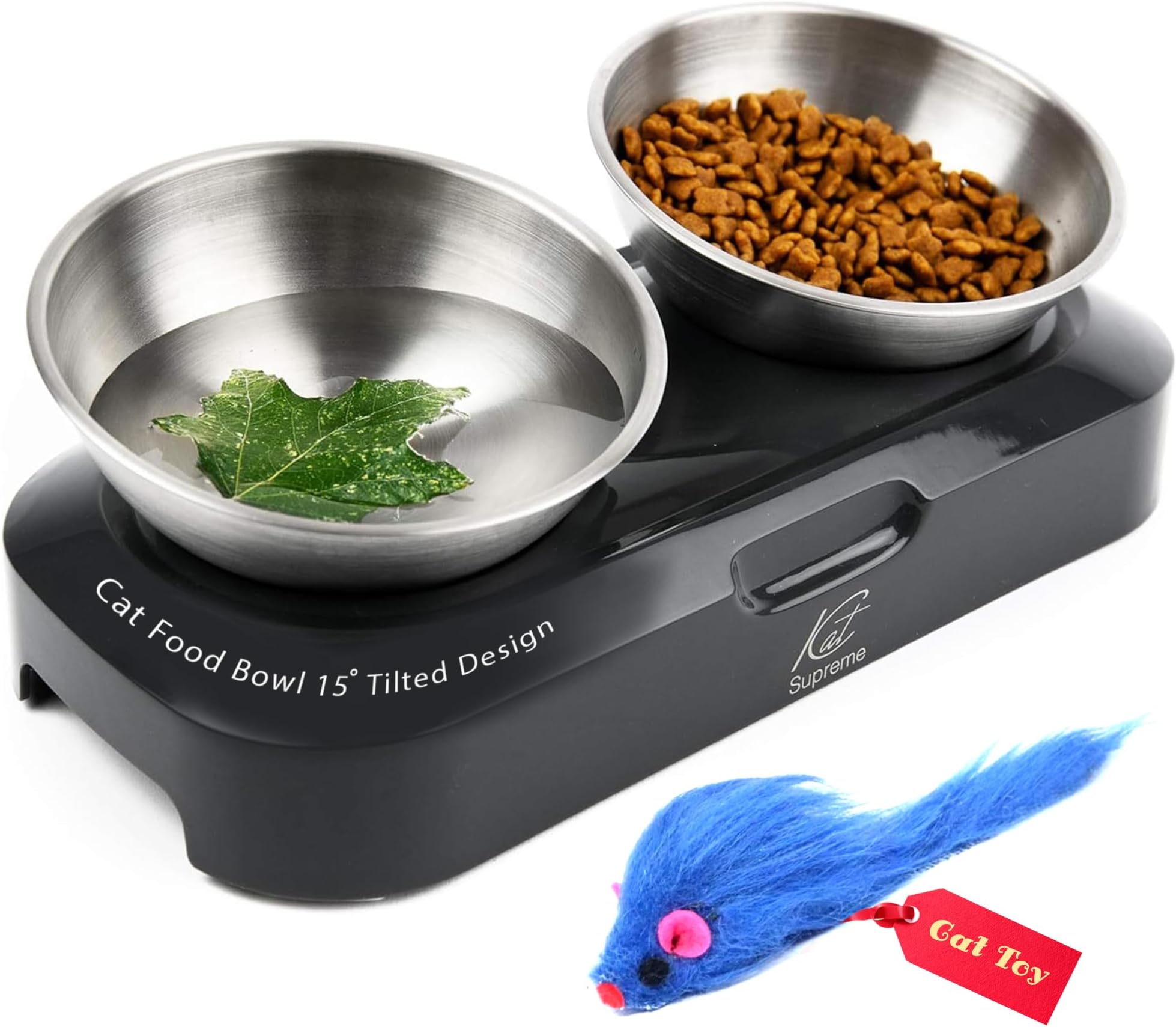 KatSupreme Raised Cat Food Bowl - Set of 2 Stainless Steel Cat Bowls ...