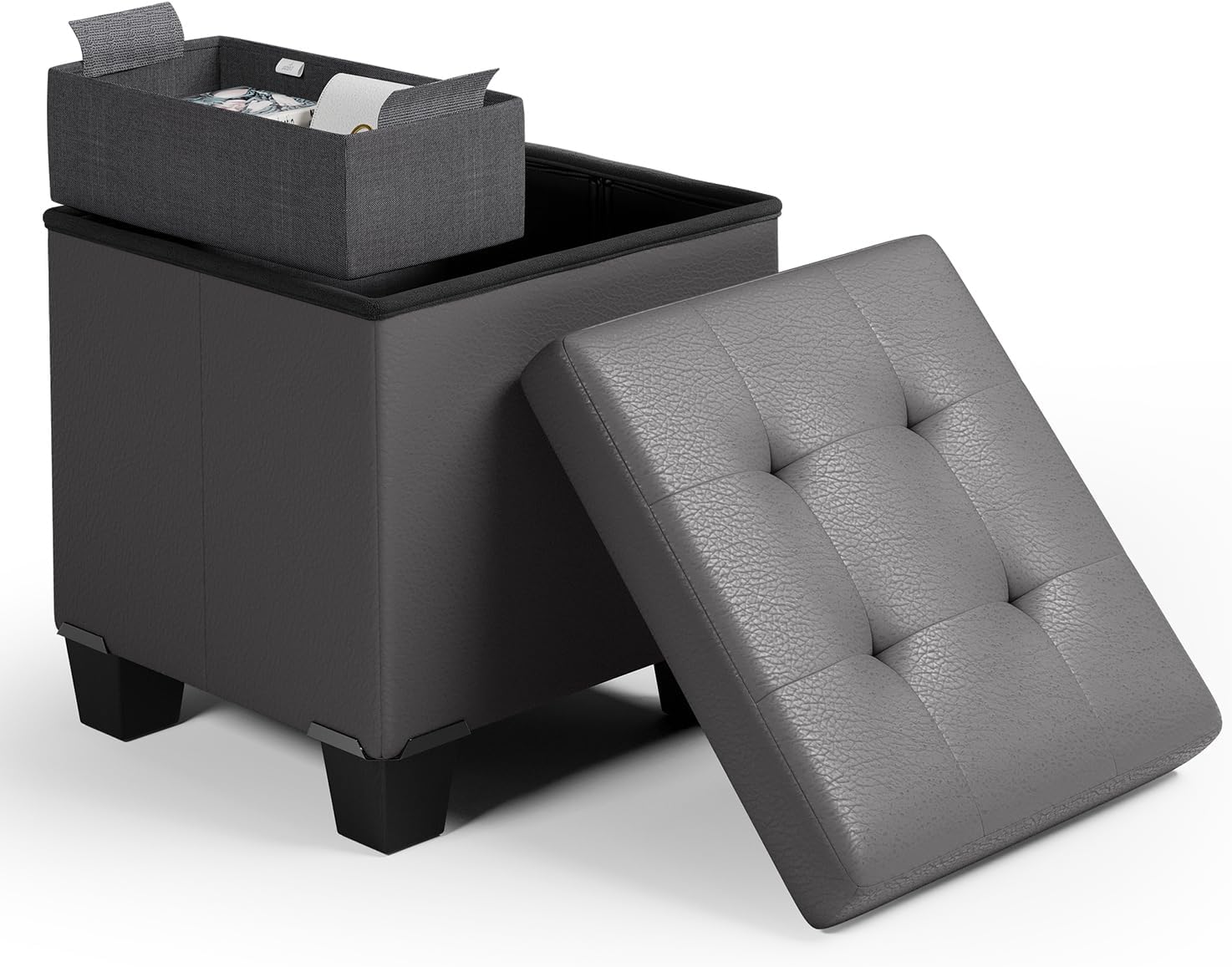Amazon.com: Storage Ottoman Cube with Storage Bin, 15-In Square Ottoman ...