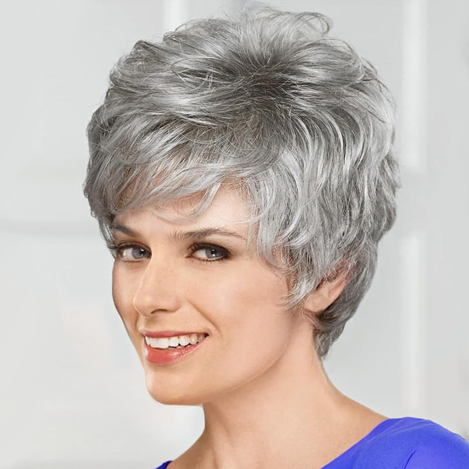 Amazon.com : LEOSA Silver Gray Pixie Cut Wig - Synthetic Ombre Light ...