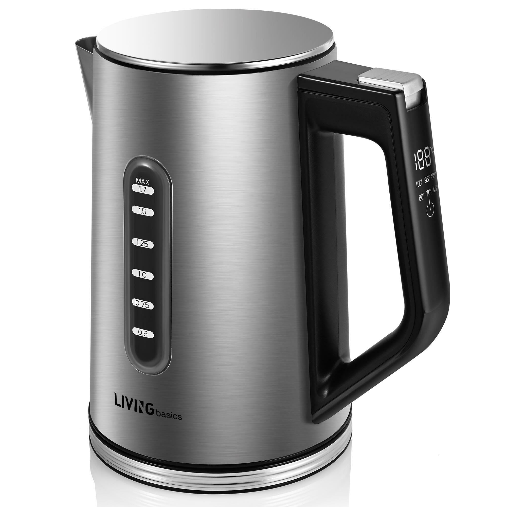 LIVINGbasics 1.7L Electric Stainless Steel Kettle 6 Temperature Presets ...