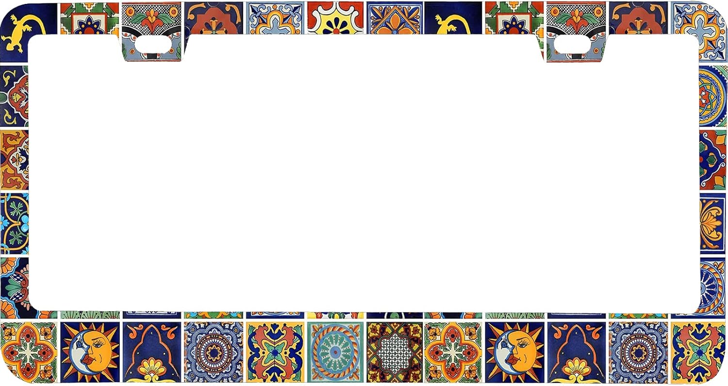 Amazon.com: Nosimple Mexican Tiles Mandala Boho License Plate Frame ...