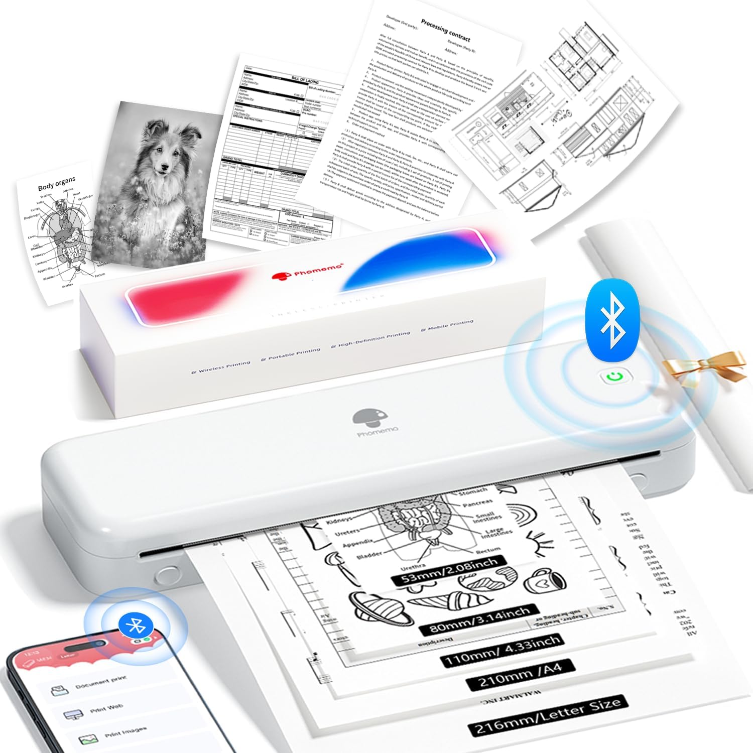 ASprink Impresora portátil A4 para viajes, P831, impresora Bluetooth ...