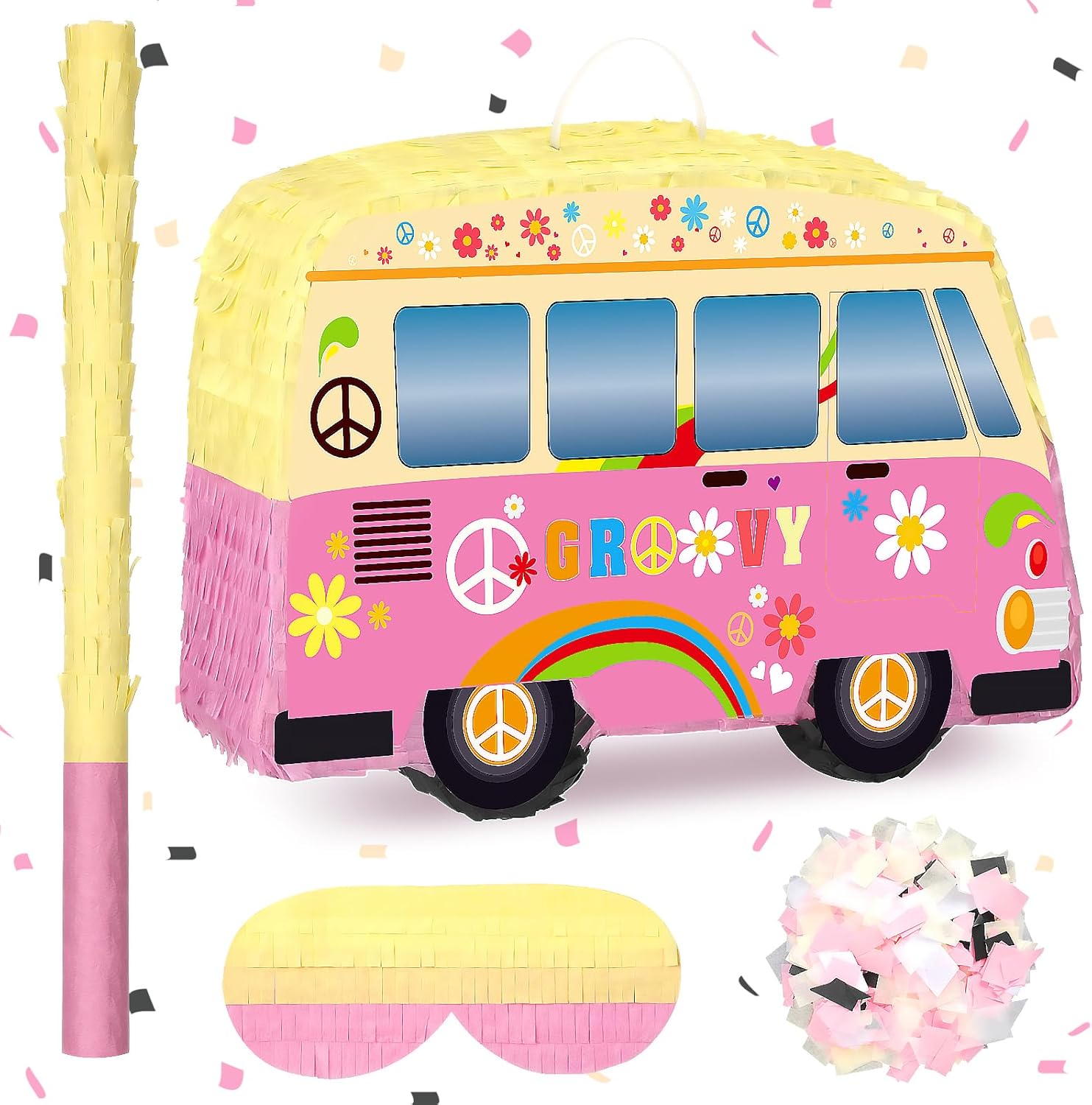 Piñatas Groovy Bus para fiesta de cumpleaños, piñata de autobús hippie ...