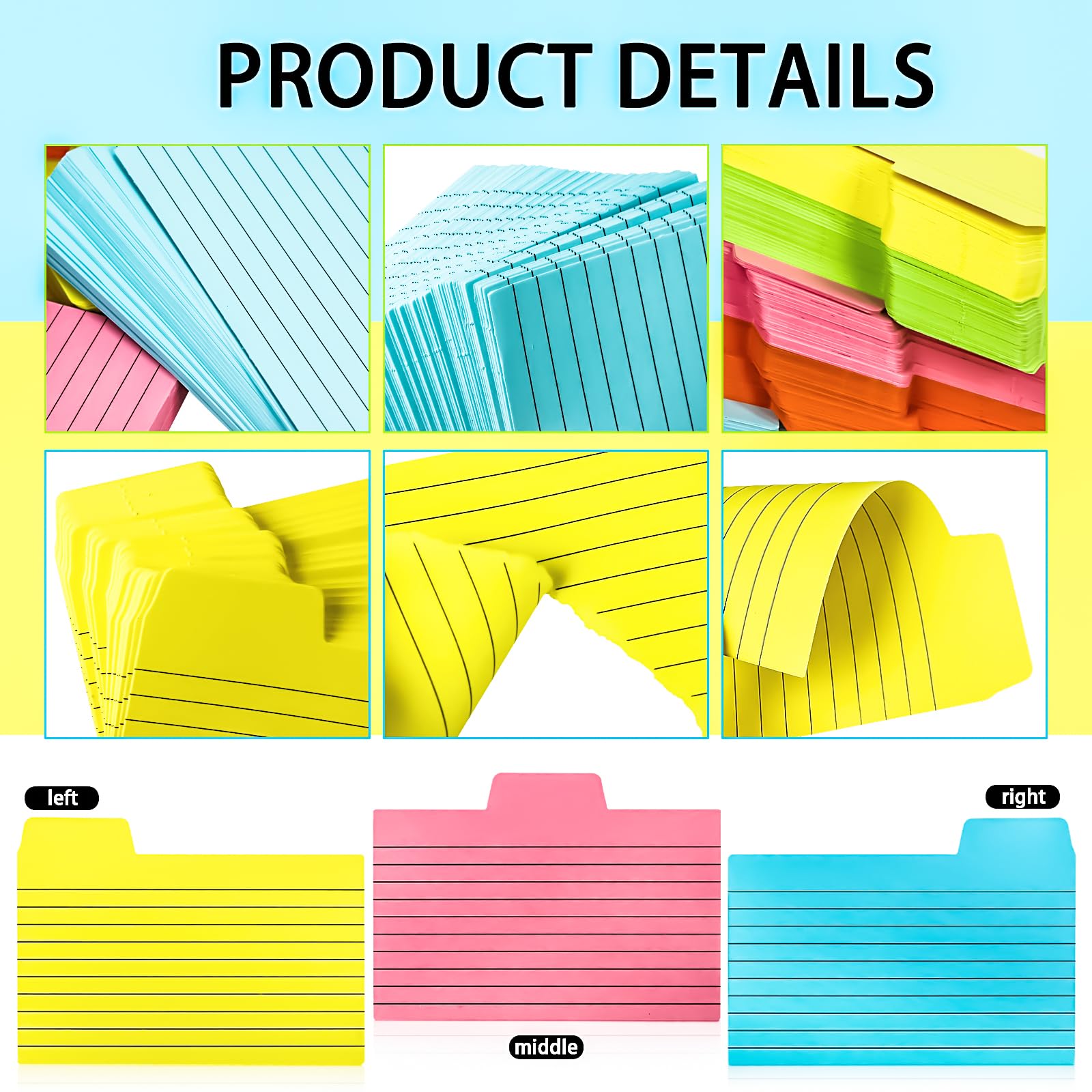 Snapklik.com : MotBach 500 PCS Tabbed Index Cards,3" X 5", Colorful ...