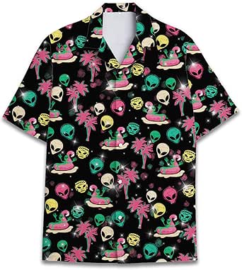 Amazon.com: Alien On Beach Hawaiian Shirts for Mens, Funny Alien Short ...