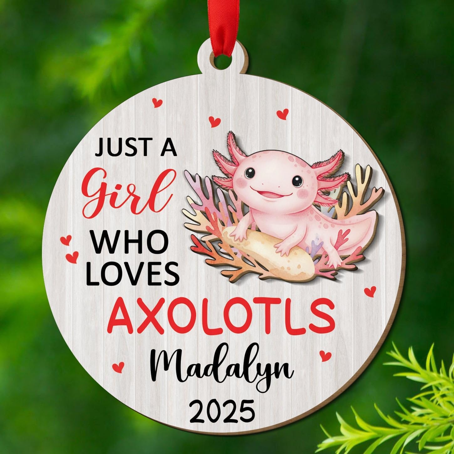 Amazon.com: Just A Girl Who Loves Axolotls 3D Wooden Christmas Ornament ...