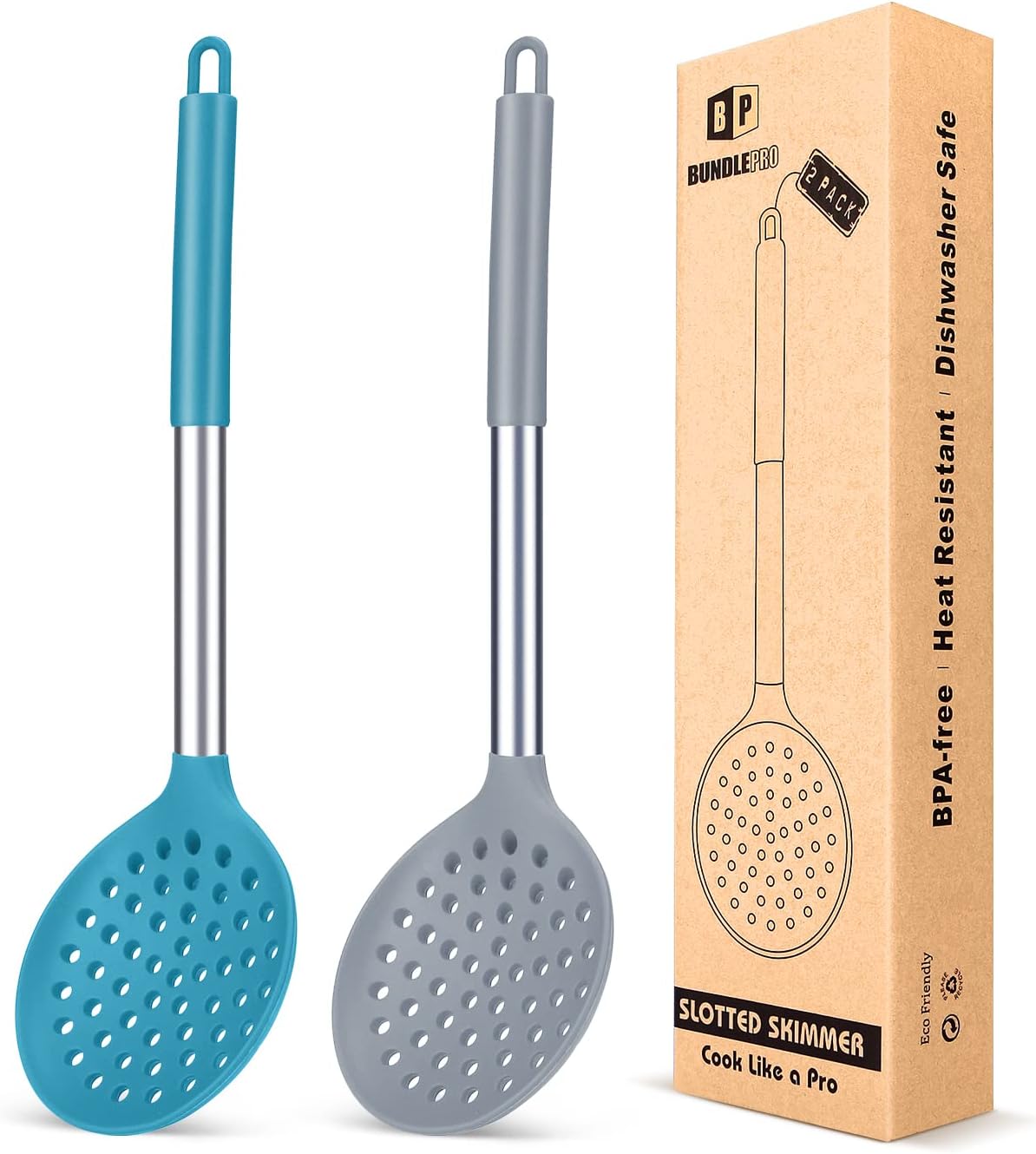 Amazon.com: Silicone Skimmer Spoon Set 2, Non-Stick Cooking Slotted ...