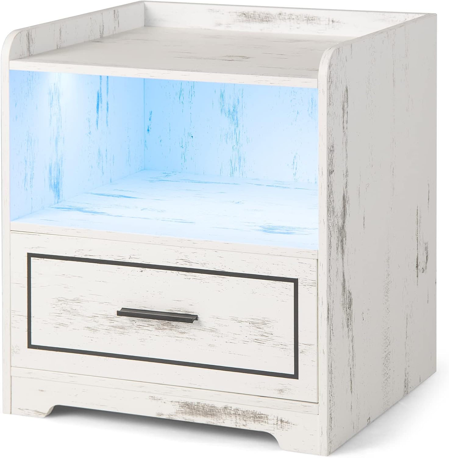 CASART Smart Bedside Table, High Gloss LED Nightstand End Tables with ...