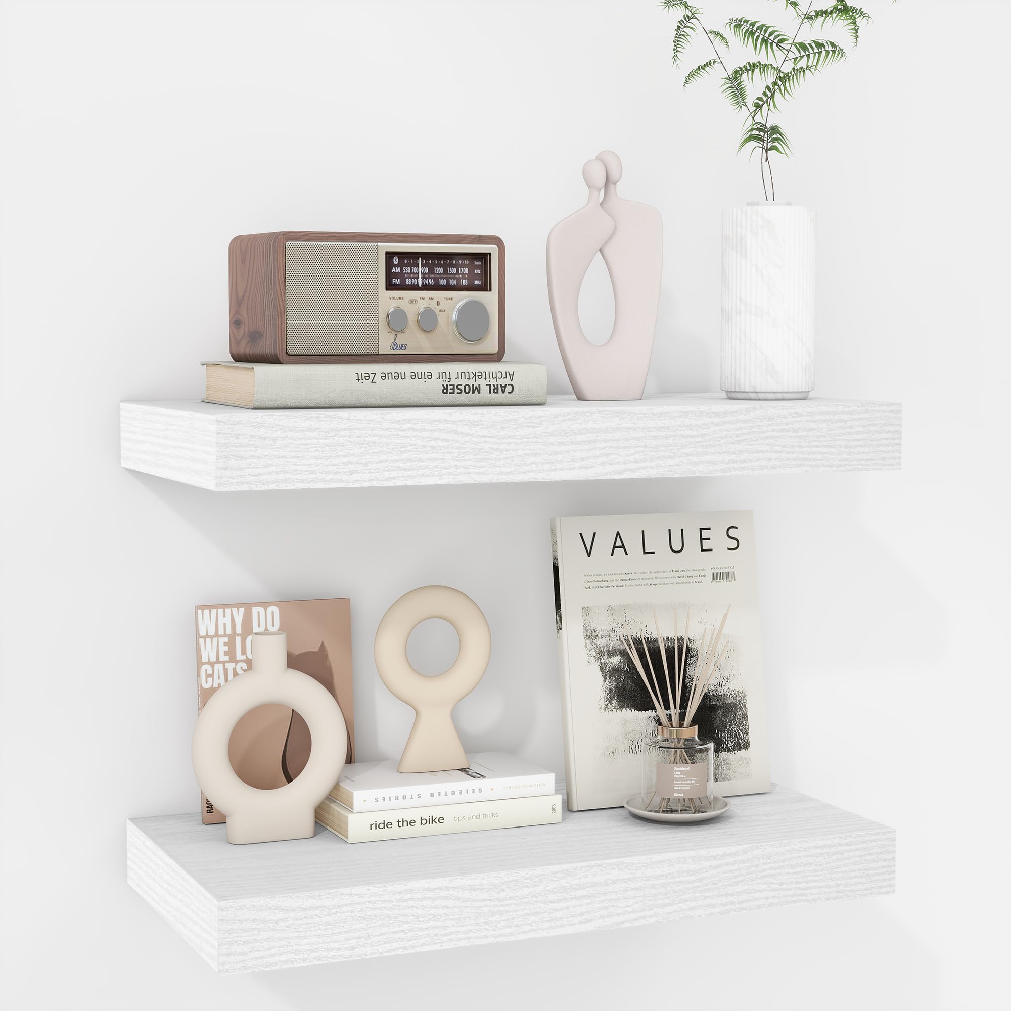 Amazon.com: Fun Memories 16 Inch Floating Shelves - Deep Rustic White ...