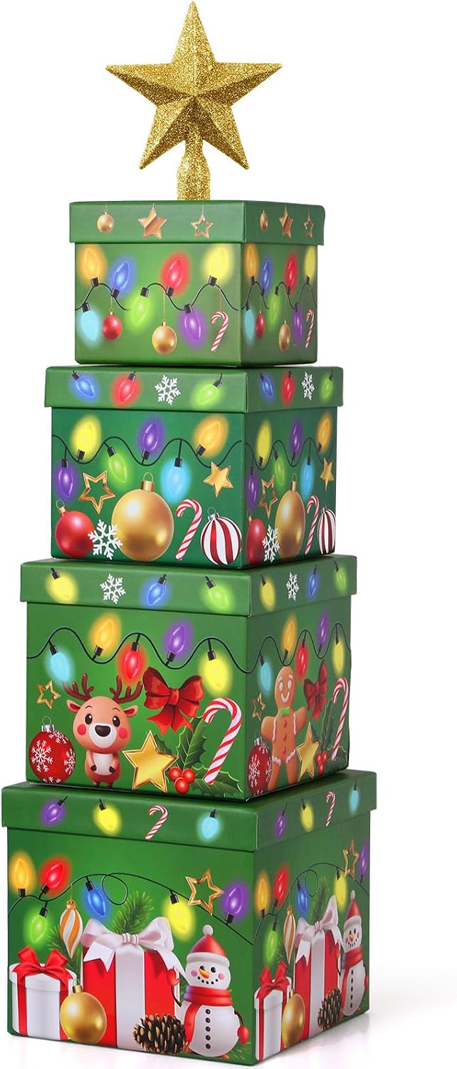 Amazon.com: Cinnvoice 4 Pcs Christmas Nesting Gift Boxes with Christmas ...